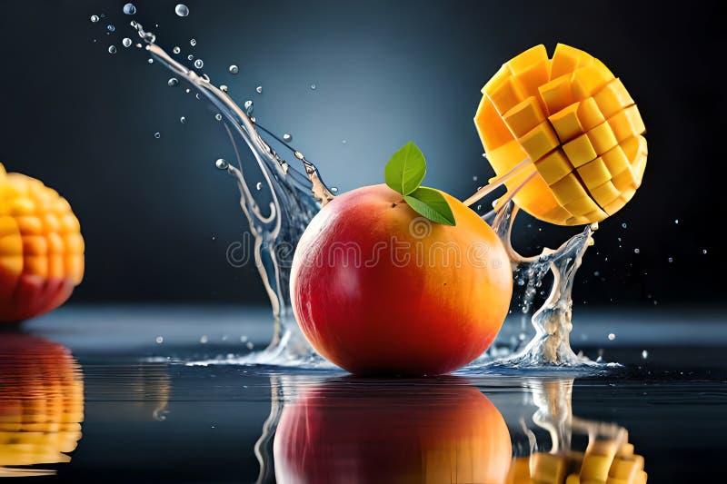 Mango Explosion: Fruit Pieces and Water Splashing on Black Background ...