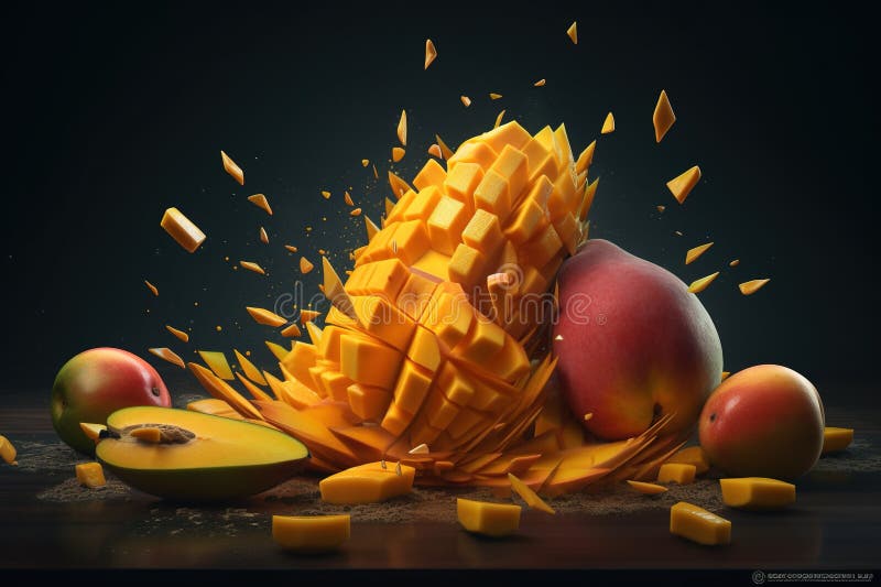 A Mango Falling into a Pile of Slices of Mangos Fruit Pro Shooting, AI ...