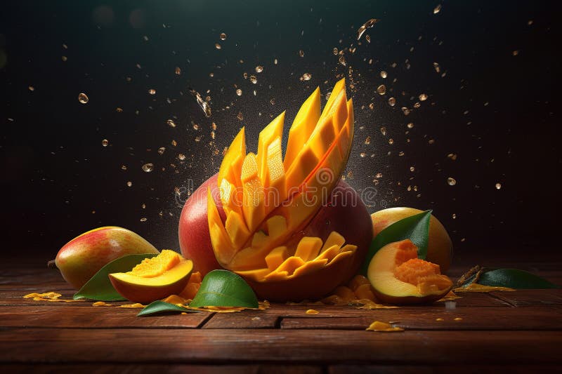 A Mango Falling into a Pile of Slices of Mangos Fruit Pro Shooting, AI ...