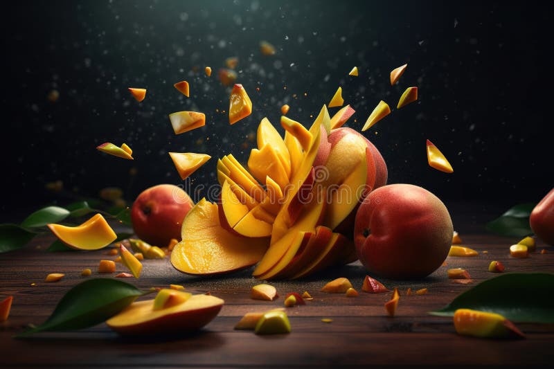 A Mango Falling into a Pile of Slices of Mangos Fruit Pro Shooting, AI ...