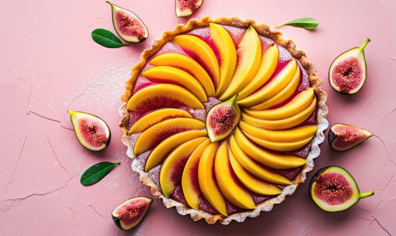 Mango and Fig Tart on a Pale Pink Backdrop Stock Image - Image of fruit ...
