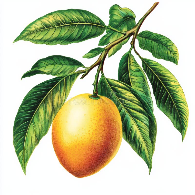 Mango Fruit on the Branch with Leaves. Vector Realistic Illustration ...