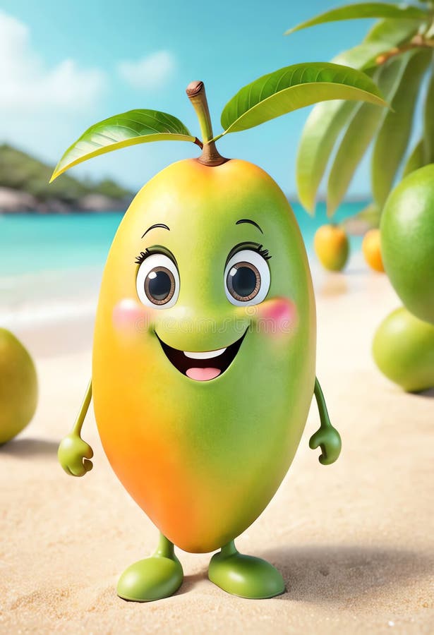 Mango Fruit Cartoon Character with Smiling Face Expression Isolated on ...