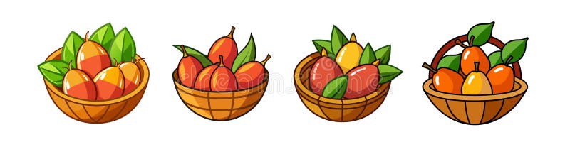 Mango Fruit Cartoon Vector in Basket with Leaves Stock Vector ...