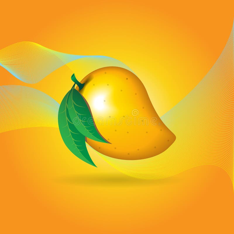 Mango Fruit Contour Abstract on Orange Background with Flairs Waves ...