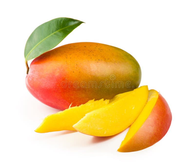Mango Fruit with Green Leave Isolated on White Background Stock Image ...
