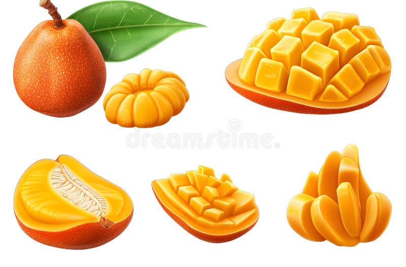 Mango Fruit Illustration - Sliced and Whole Stock Image - Illustration ...