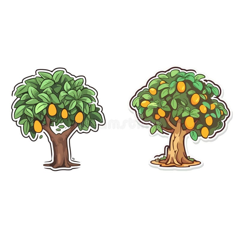 Mango Fruit Plant Sticker Vector Art Stock Illustration - Illustration ...