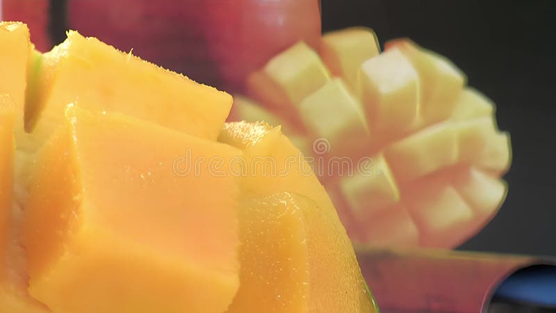 Mango fruit pulp in cubes stock footage. Video of freshness - 297002920