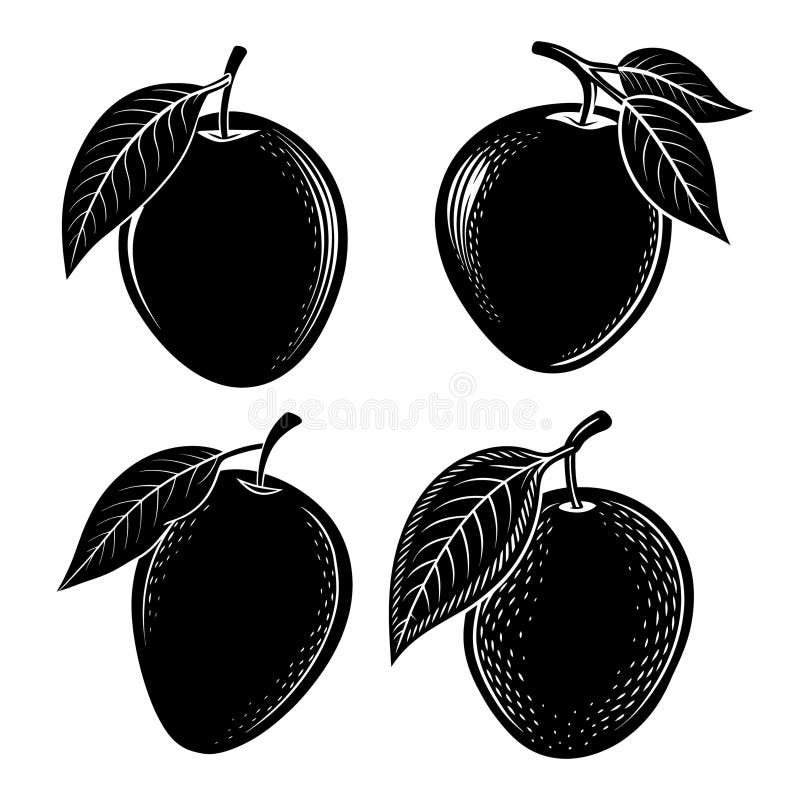 A Mango Fruit Silhouette Vector Art 04 Set Stock Vector - Illustration ...