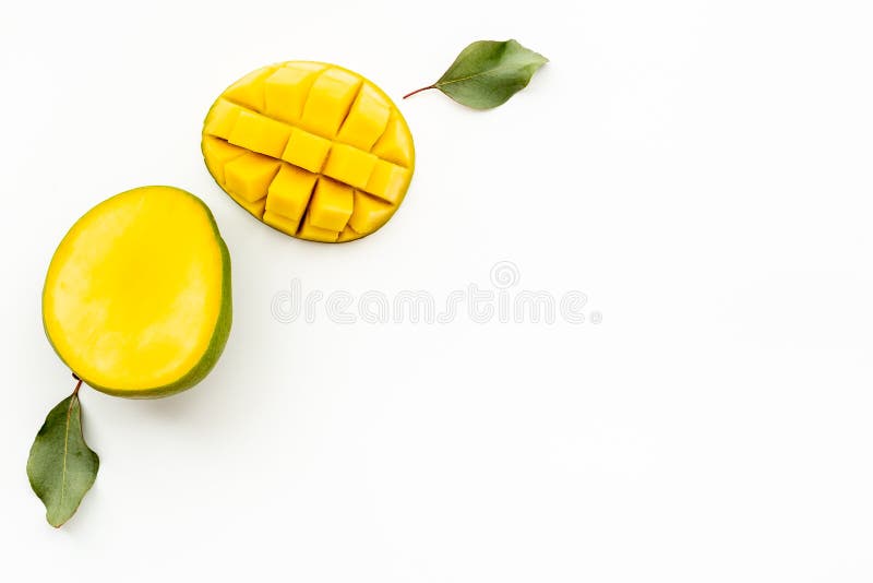 Mango Fruit Slices and Cubes. Tropical Fruits Layout Stock Image ...