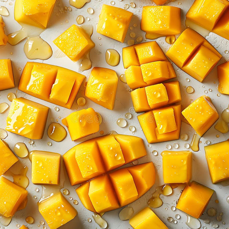 Mango Fruit Slices and Water Ripple on White Background Stock Photo ...