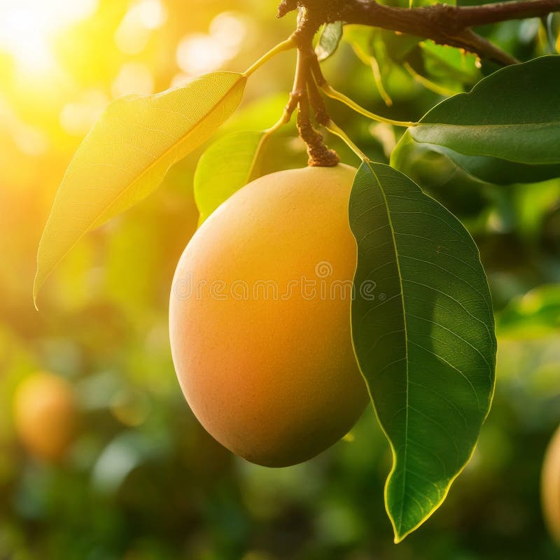Mango Fruit on the Tree with Green Leaves, Nature Background. Stock ...