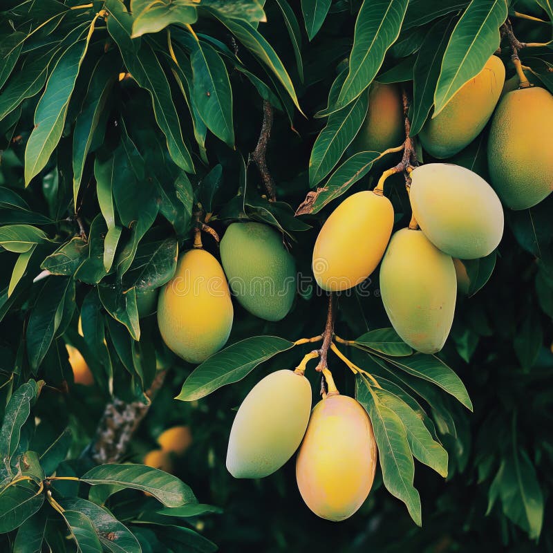 Mango Fruit on the Tree. Mango on the Tree Stock Illustration ...