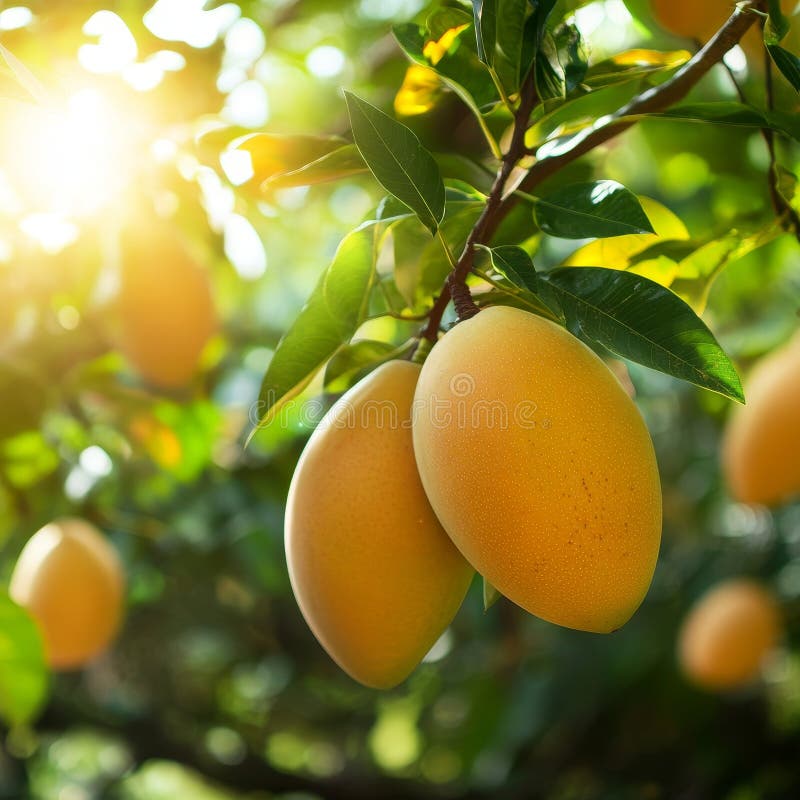 Mango Fruit on the Tree in the Orchard at Sunset. Stock Illustration ...