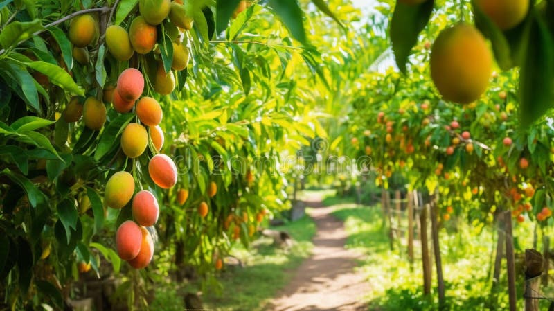 Mango Garden on Trees. Generative Ai, Stock Illustration - Illustration ...