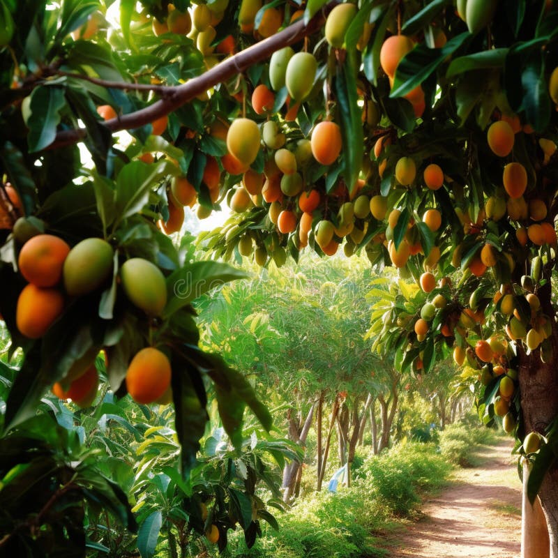 Mango Garden on Trees. Generative Ai, Stock Illustration - Illustration ...