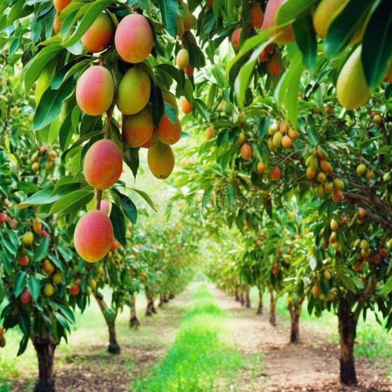 Mango Garden on Trees. Generative Ai, Stock Illustration - Illustration ...