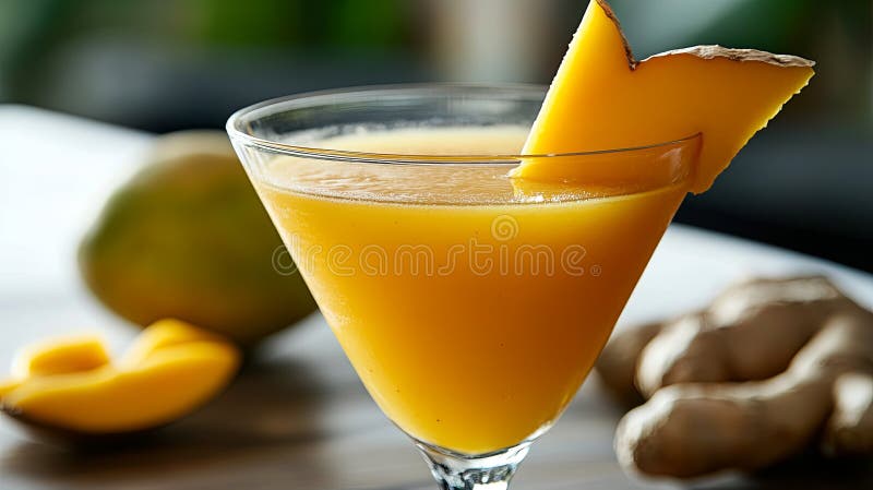 Mango Ginger Cocktail with Ginger Slice Garnish. Stock Image - Image of ...