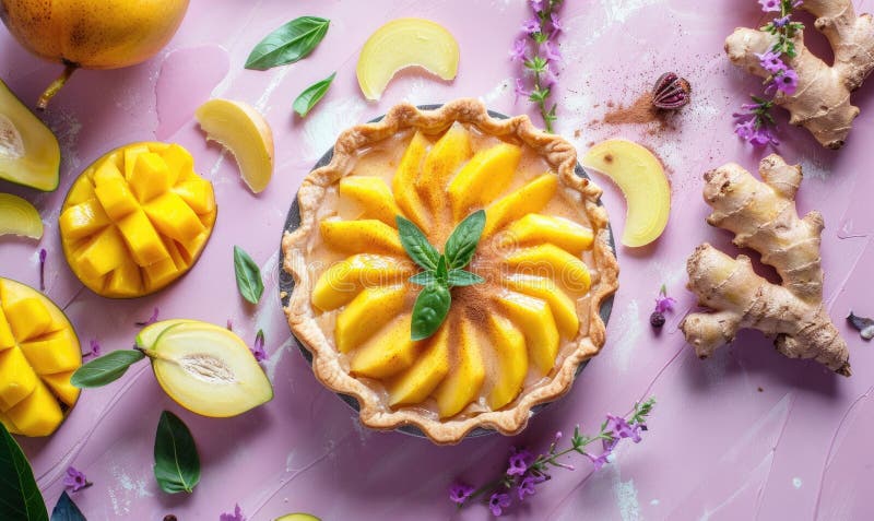 Mango and Ginger Pie on a Pale Lavender Backdrop Stock Image - Image of ...