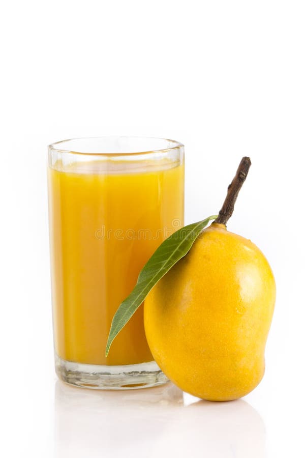 A Mango and Mango Juice Glass on White Background Stock Image - Image ...
