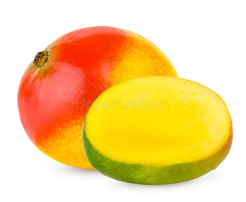 Mango and Half Mango Close Up on White Background. Stock Photo - Image ...