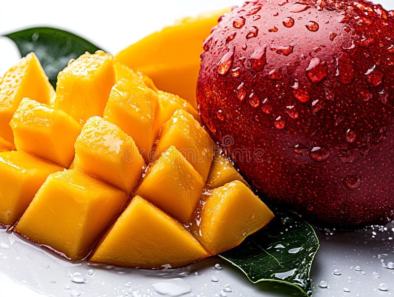 A Mango and a Half of a Mango on a White Plate Stock Photo - Image of ...