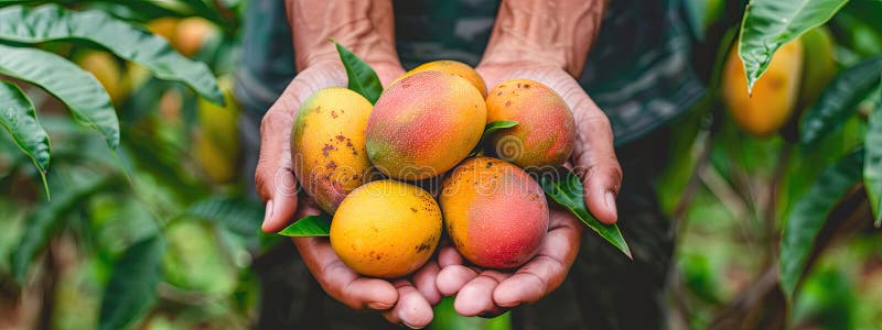 Mango in the Hands of a Farmer. Selective Focus Stock Photo - Image of ...