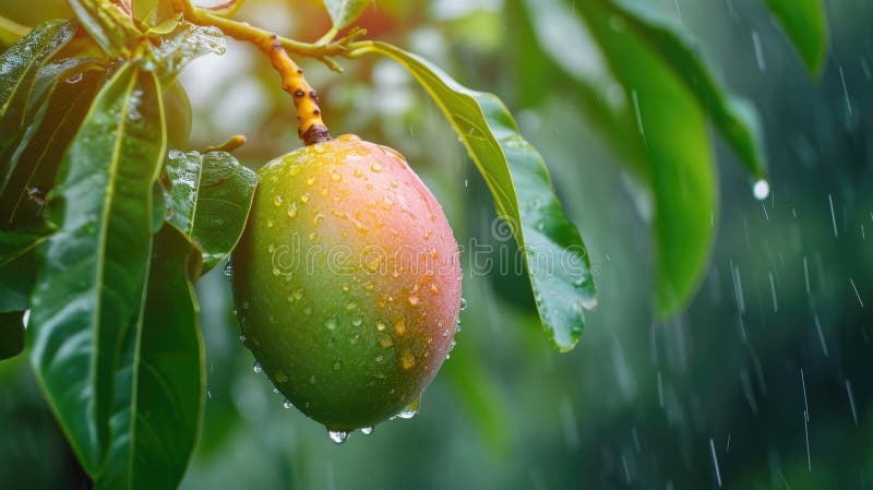 A Mango Hanging from a Tree, with Raindrops Falling on it. Perfect for ...
