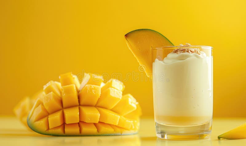 Mango and Honey Yogurt on a Light Yellow Surface Stock Photo - Image of ...