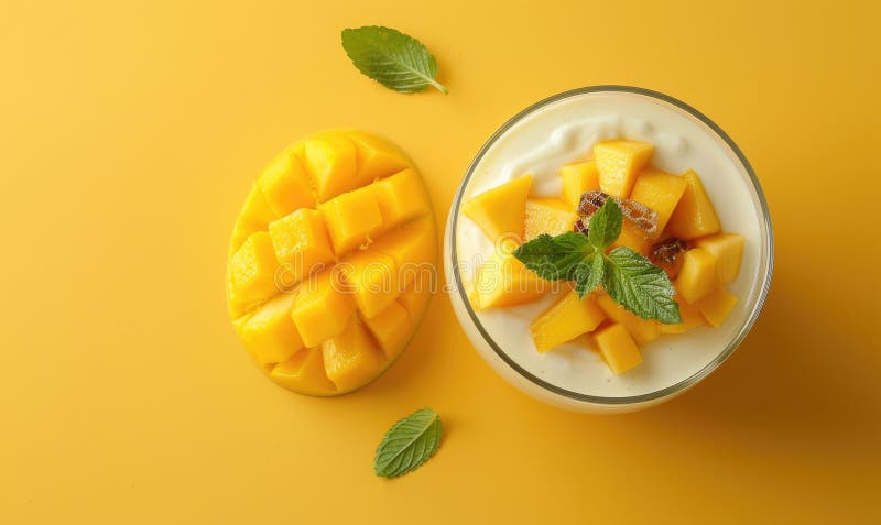 Mango and Honey Yogurt on a Light Yellow Surface Stock Image - Image of ...