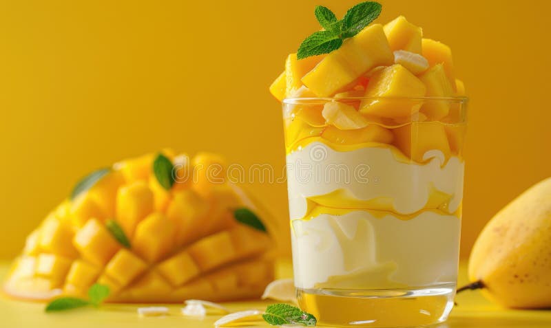 Mango and Honey Yogurt on a Light Yellow Surface Stock Image - Image of ...