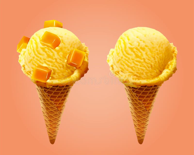 Mango ice cream cone stock vector. Illustration of peach - 304409729