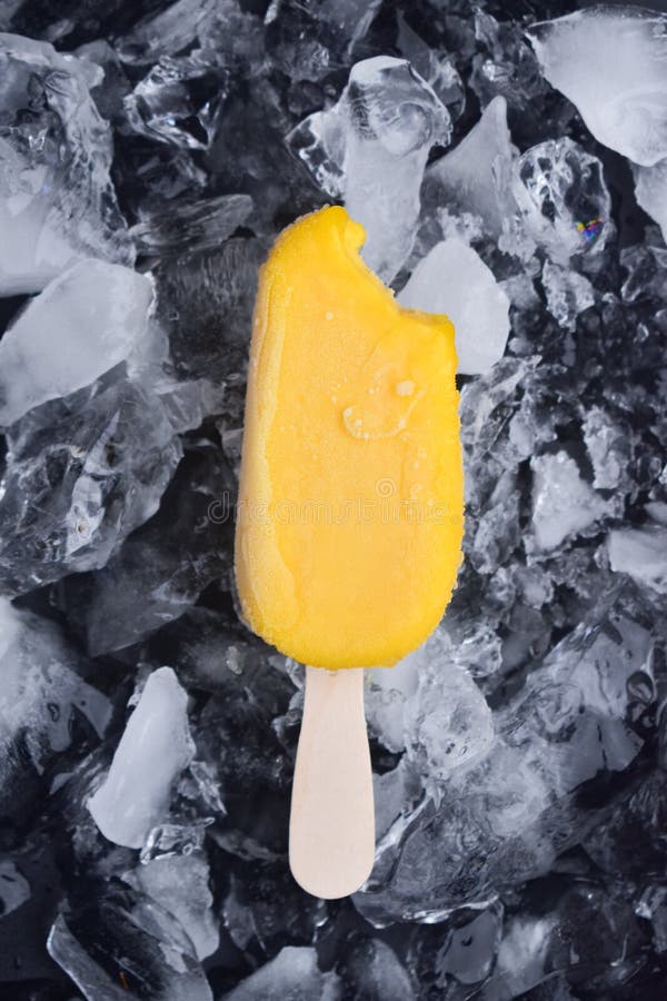 Mango Ice Cream on Ice Cubes Stock Photo - Image of leaf, mango: 267424356