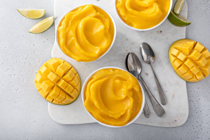 Mango Ice Cream or Nice Cream, Blended Frozen Mango Dessert Stock Photo ...
