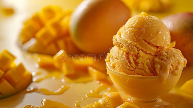 Mango Ice Cream Scoop with Mango Chunks Stock Photo - Image of bright ...
