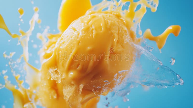Mango Ice Cream Splash on Blue Background Stock Illustration ...