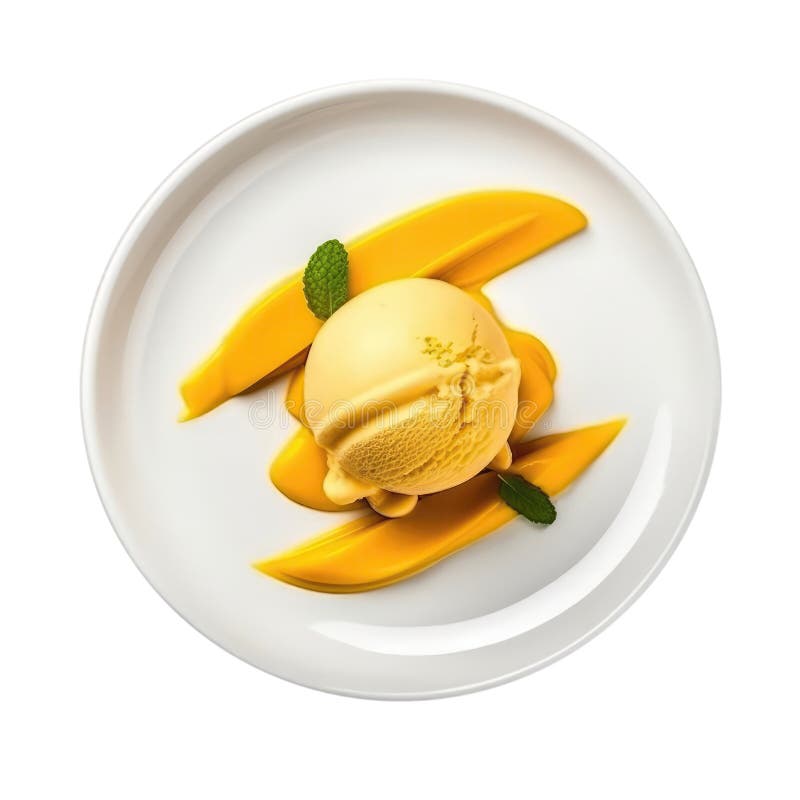 Mango Ice Cream on White Plate, on White Background Stock Illustration ...