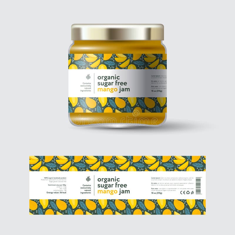 Mango Jam Label and Packaging. Jar with Cap with Label Stock Vector ...