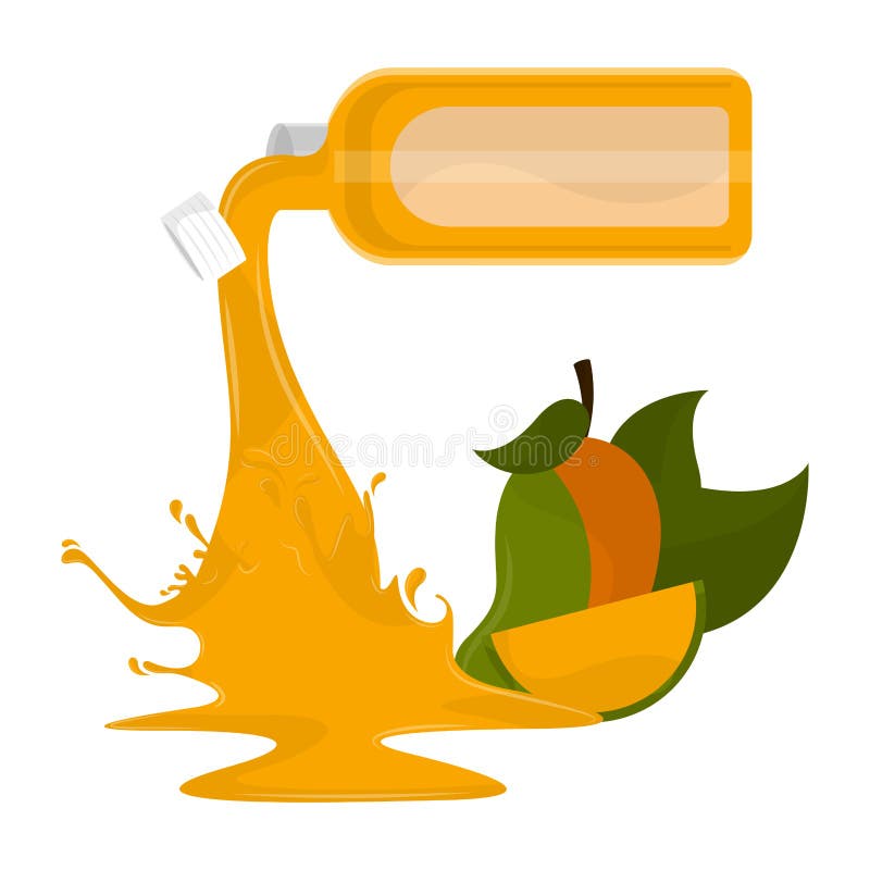 Bottle of Mango Juice with Cute Mango Cartoon Stock Vector ...