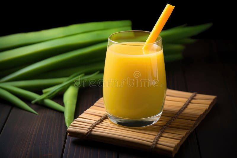 Mango Juice in a Curved Glass with a Bamboo Straw Stock Photo - Image ...