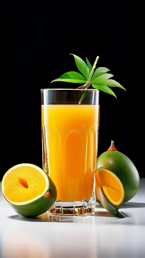 Fresh Mangos and Mango Juice Tropical Joy Stock Illustration ...