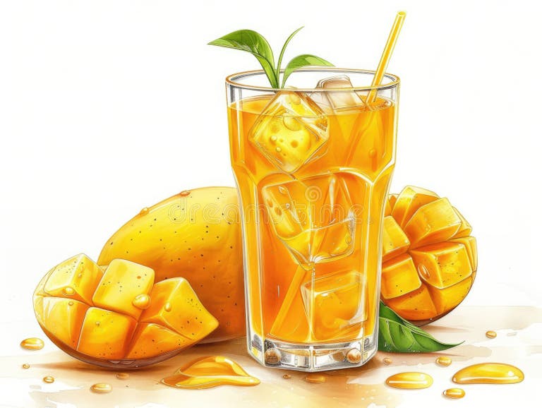 Mango, Juice in a Glass, Illustration Stock Illustration - Illustration ...