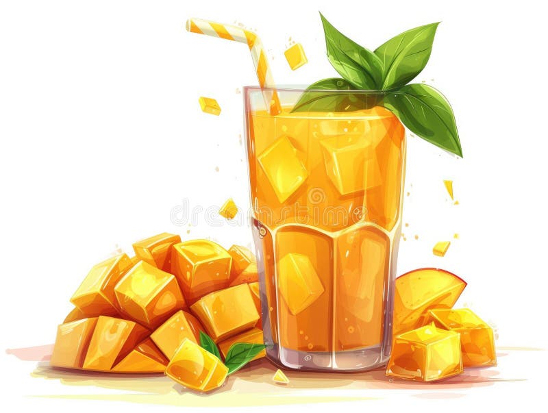 Mango, Juice in a Glass, Illustration Stock Illustration - Illustration ...