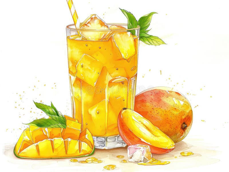 Mango, Juice in a Glass, Illustration Stock Image - Image of vitamin ...
