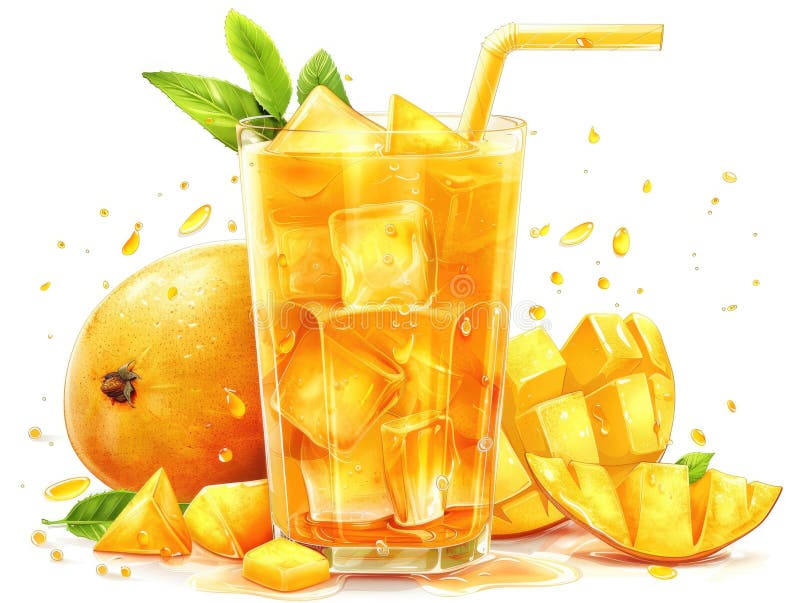 Mango, Juice in a Glass, Illustration Stock Illustration - Illustration ...