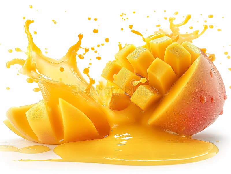 Mango Juice Splashes from a Mango, Splashes of Mango Juice on White ...