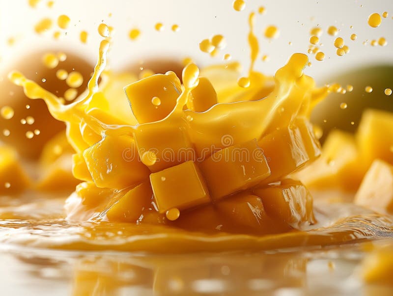 Mango Juice Splashes from a Mango, Splashes of Mango Juice on White ...