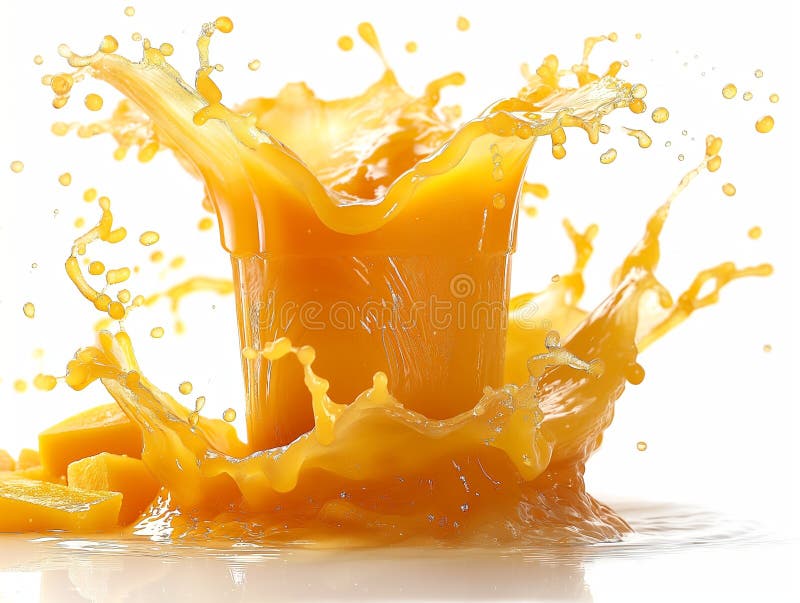 Mango Juice Splashes from a Mango, Splashes of Mango Juice on White ...