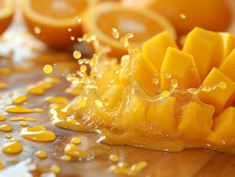 Mango Juice Splashes from a Mango, Splashes of Mango Juice on White ...